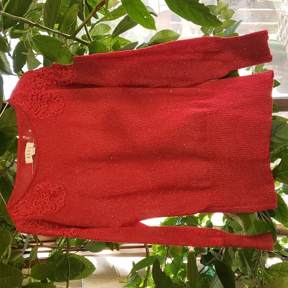 Elle | Sweaters | Elle Pullover Red Sweater Silver Sparkles Small ...